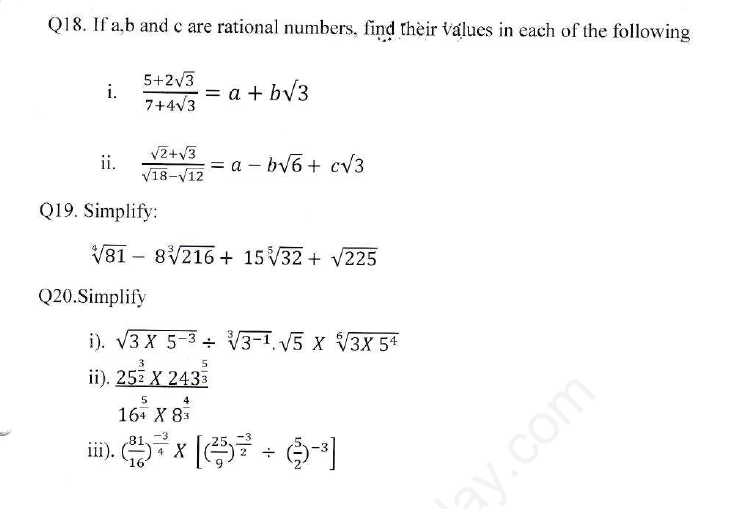 CBSE Class 9 Mathematics Number System Assignment Set B